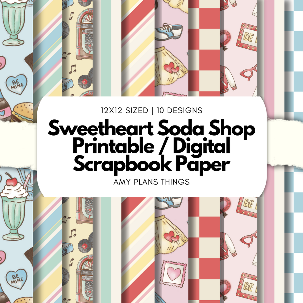 Sweetheart Soda Shop Printable Scrapbook Paper – Amy Plans Things